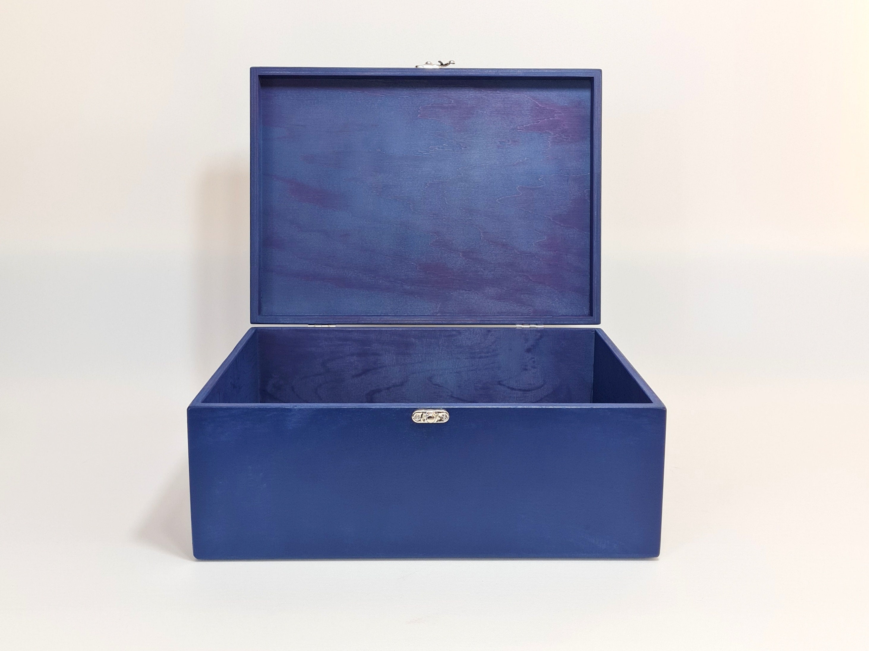 Dark Blue Stained Wooden Box: Large Storage, Varnished Finish - Etsy