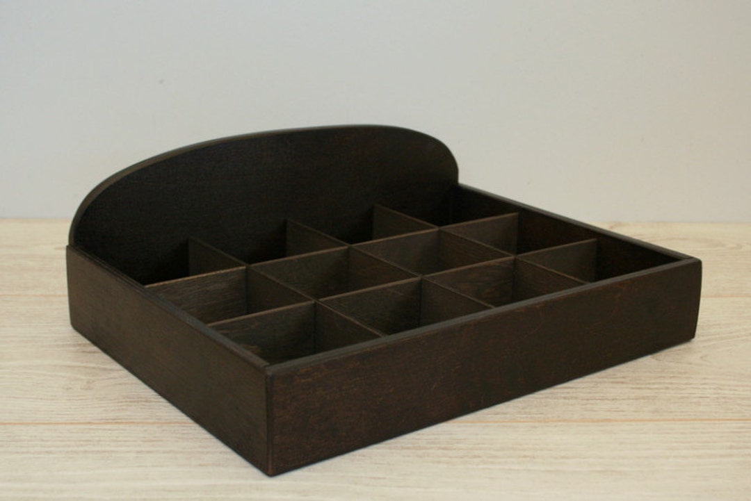 Wooden Tea Box 12 Open Compartments / Dark Brown Box / Tea Display Box ...