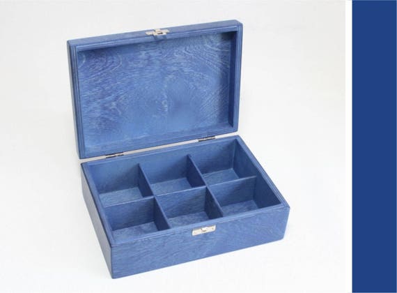 Blue Compartment Box / 6 Compartment Box / Wooden Keepsake Box | Etsy