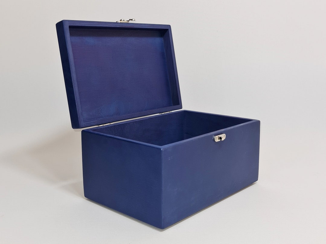 Dark Blue Wooden Box / Gift Box / Keepsake Box / Storage Box 9.05 X 5. ...
