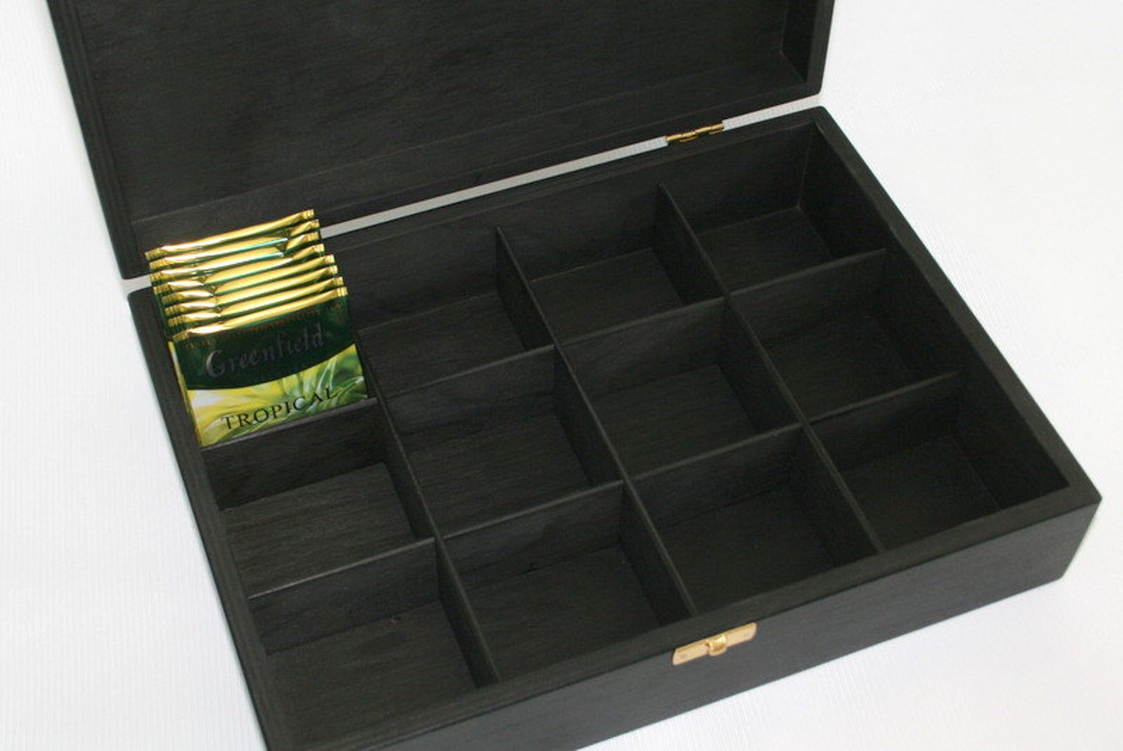 Black 12 Compartments Wooden Tea Box / Black Box / Storage Box - Etsy
