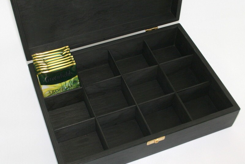 Black 12 Compartments Wooden Tea Box / Black Box / Storage Box - Etsy