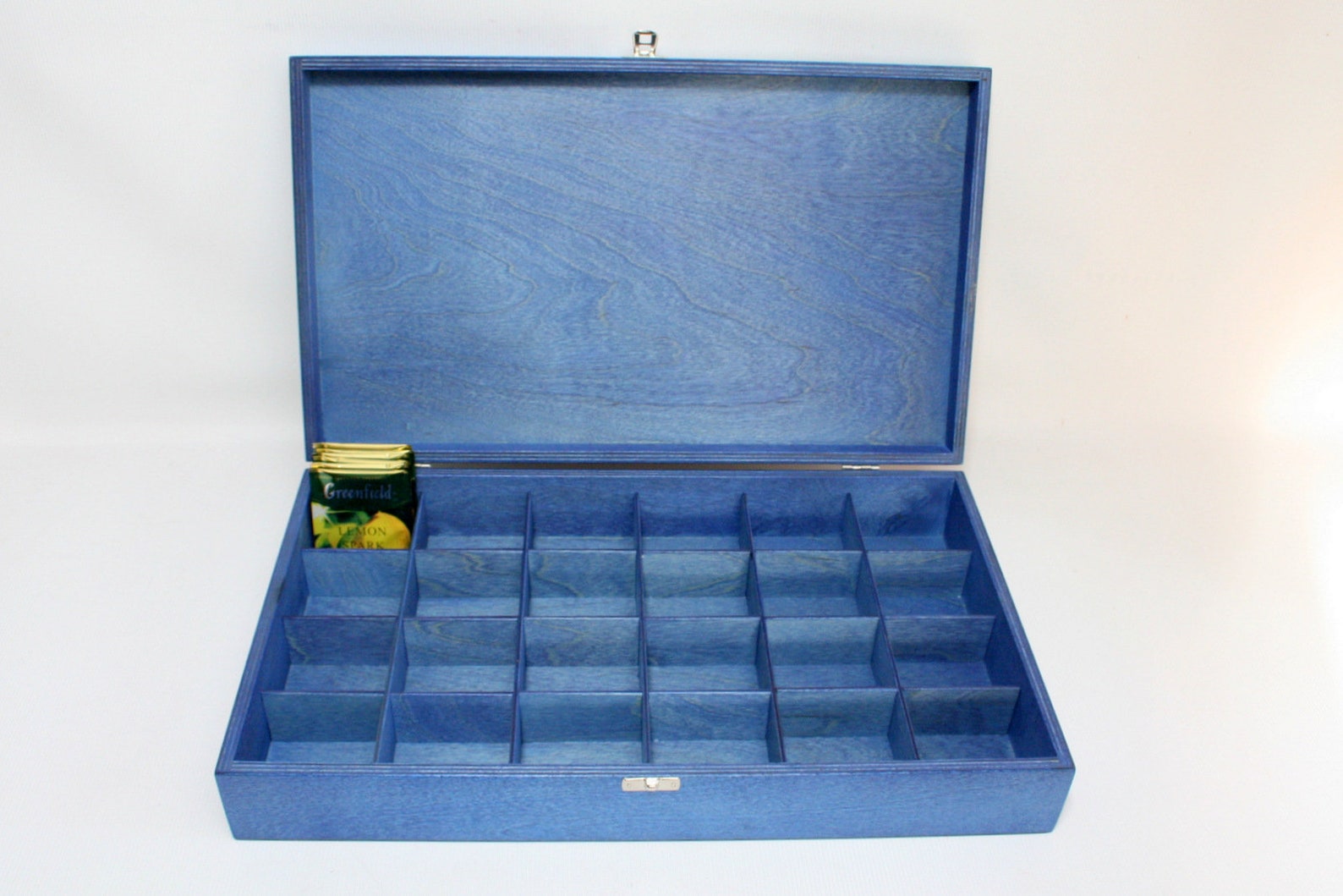 24 Compartments Blue Wooden Tea Box / Blue Storage Box / - Etsy
