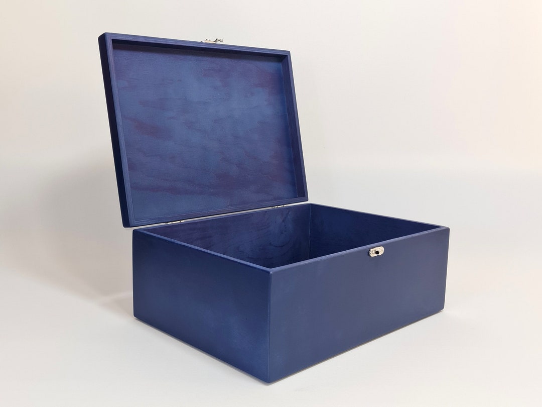 Dark Blue Wooden Box / Large Gift Box / Big Storage Box / 13.77 X 9.84 ...