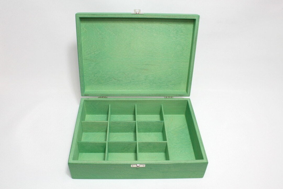 10 Compartments Wooden Tea Box / Green Box / Wooden Keepsake Box ...
