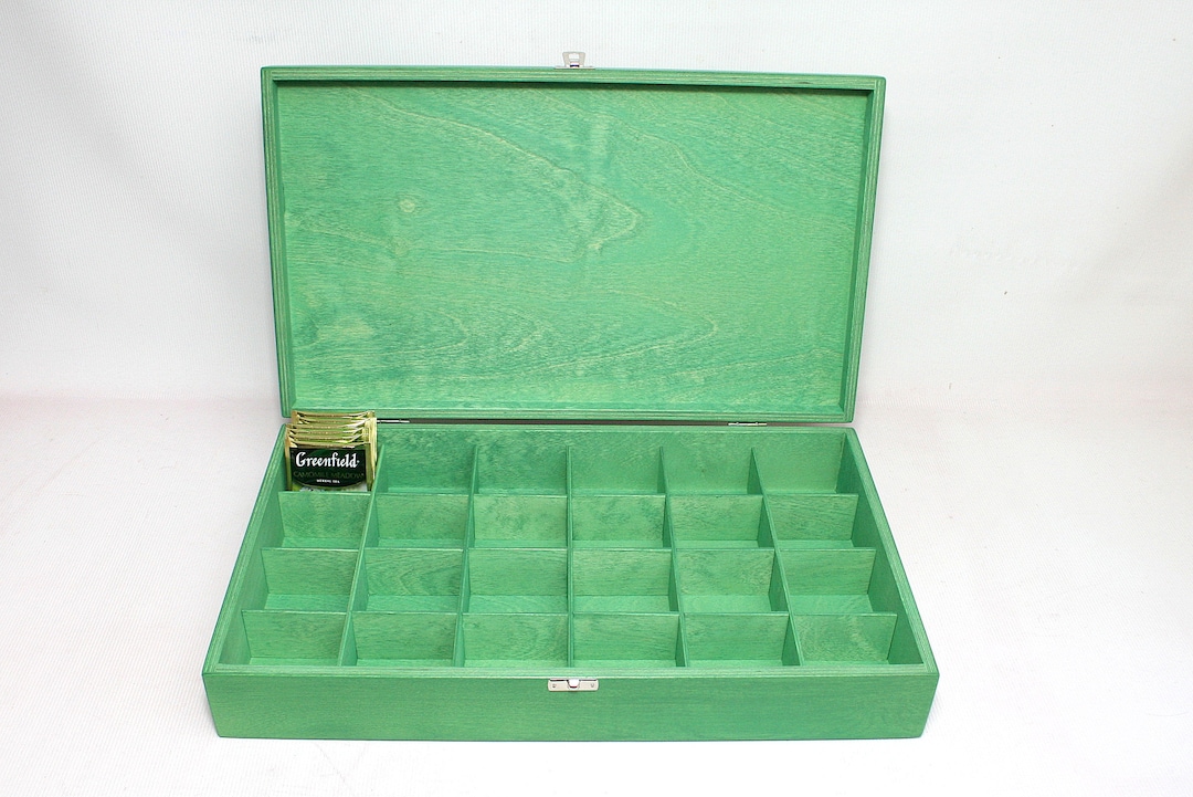 24 Compartments Green Wooden Tea Box / Tea Organizer / Personalized Box ...