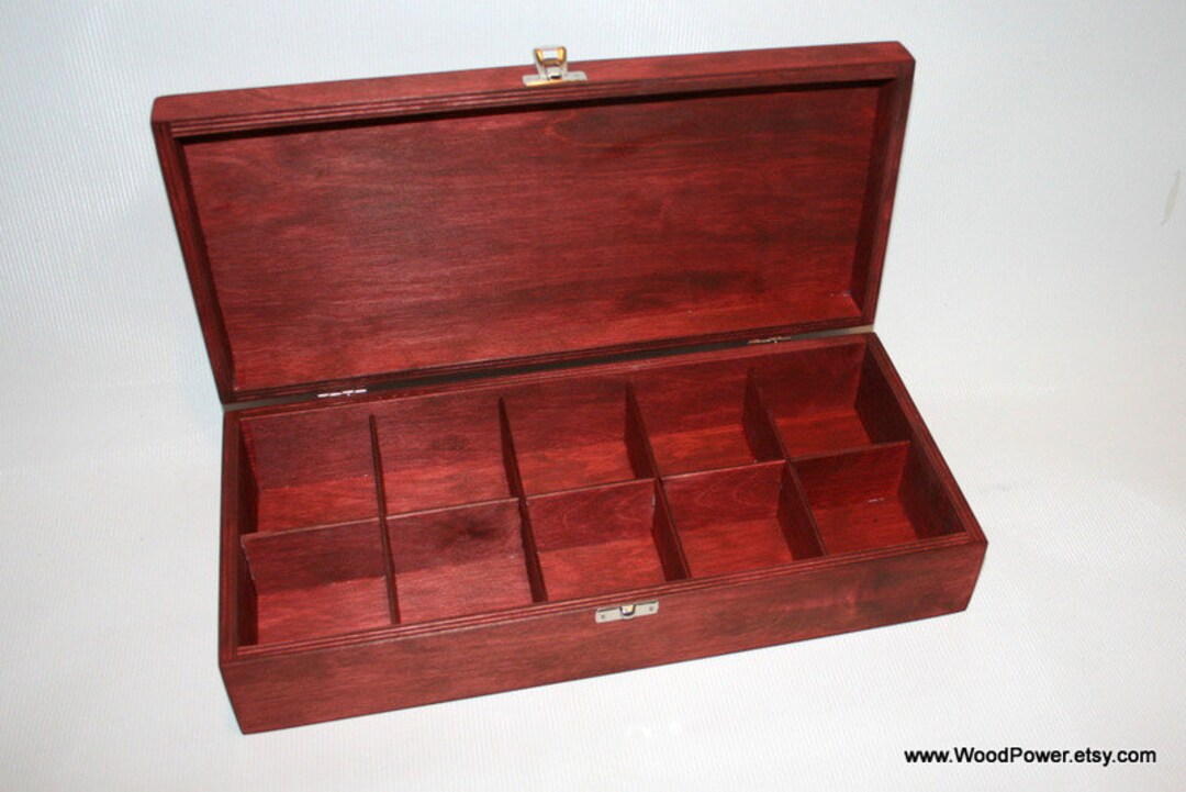 10 Compartments Wooden Storage Box / Red Collection Box / Plywood Box ...