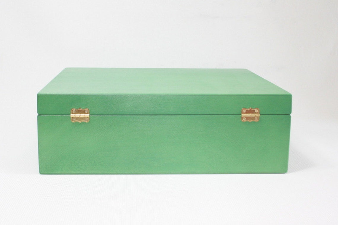 Large Wooden Storage Box / Green Collection Box With Removable ...
