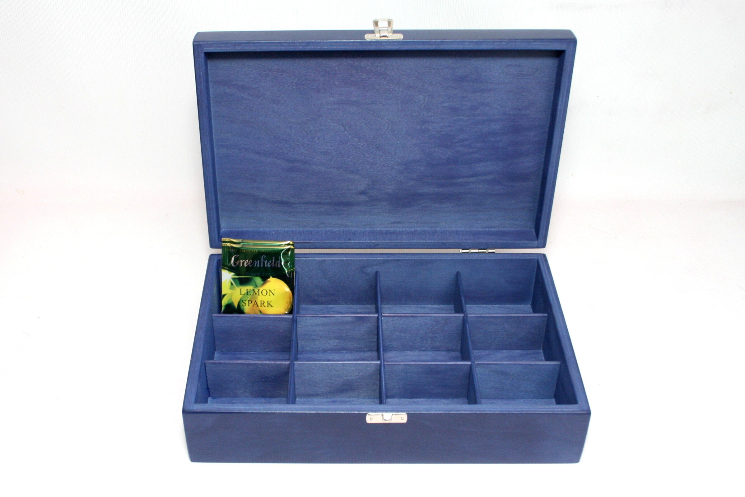 Dark Blue 12 Compartments Wooden Tea Box / Jewelry Box / | Etsy