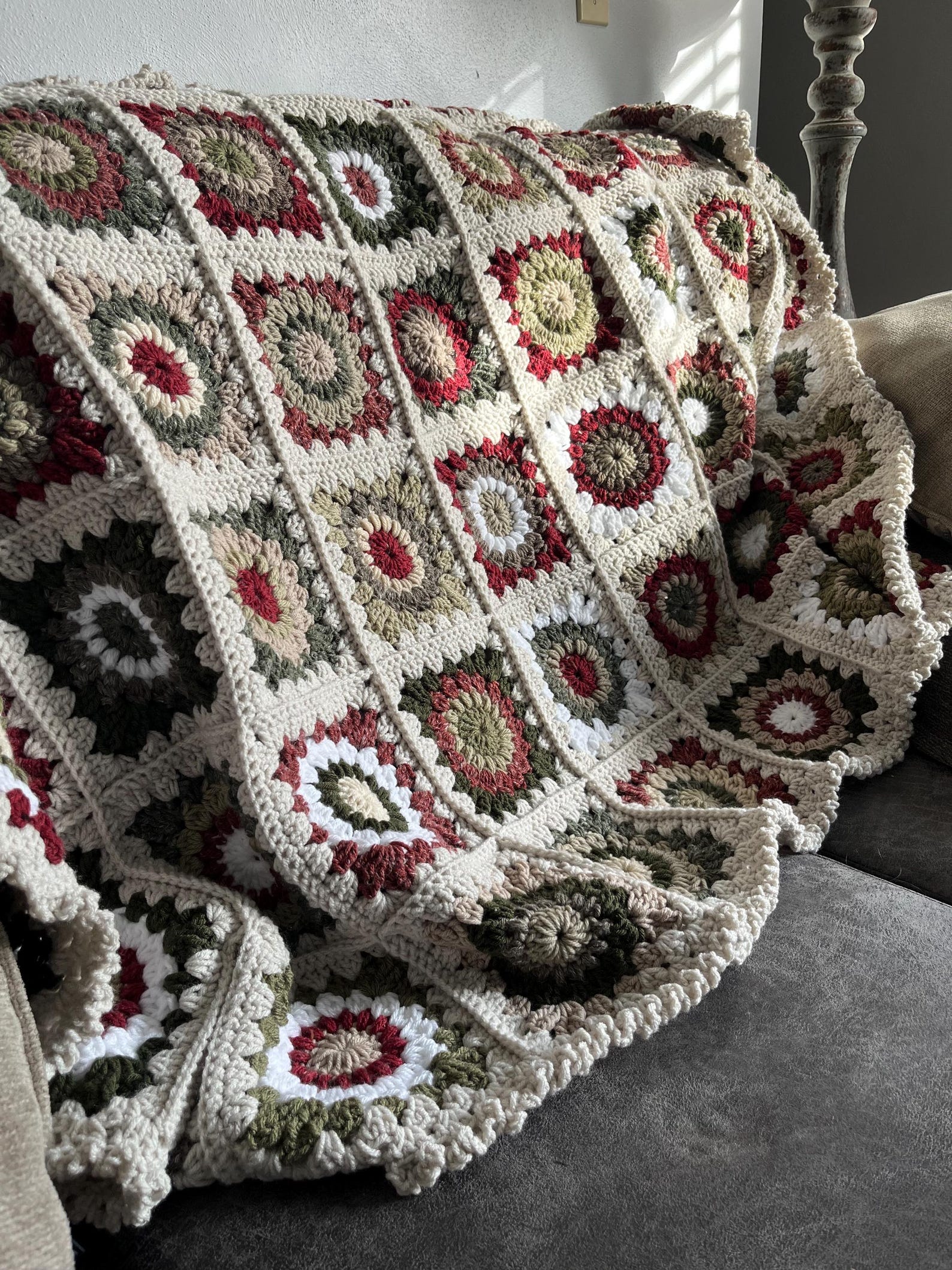 Sun Burst Granny Square Blanket in Christmas Muted Tones - Etsy