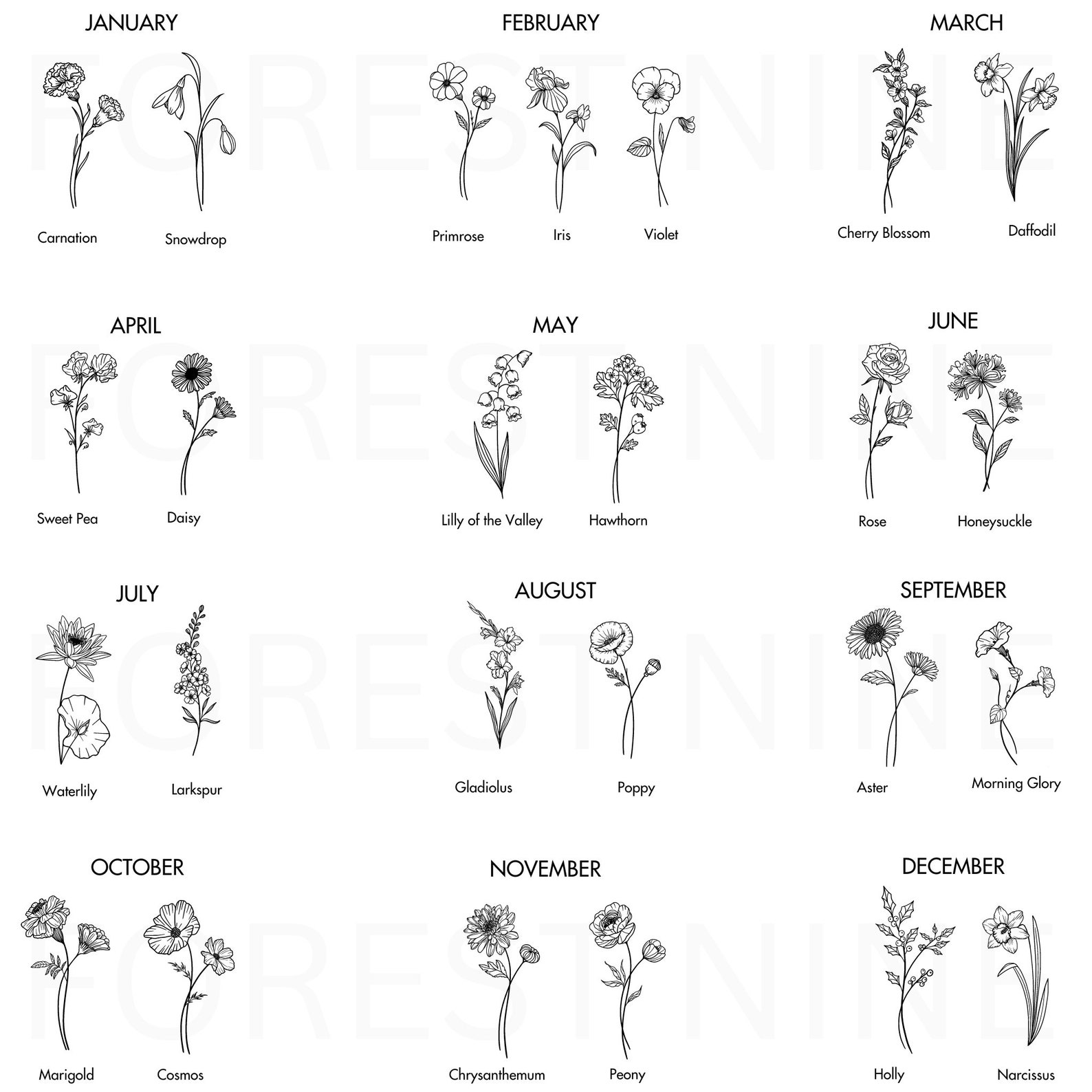 Minimalist Birth Month Flower Gift for Her Personalized - Etsy