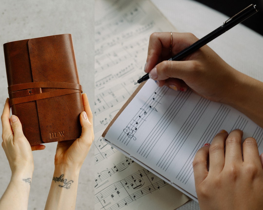 Personalized Leather Music Journal | Musicians Stave Notebook / Song ...