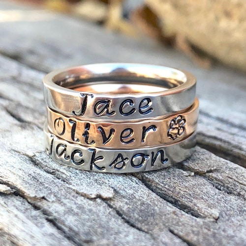 Hand Stamped Sterling Silver Stackable Rings Personalized - Etsy