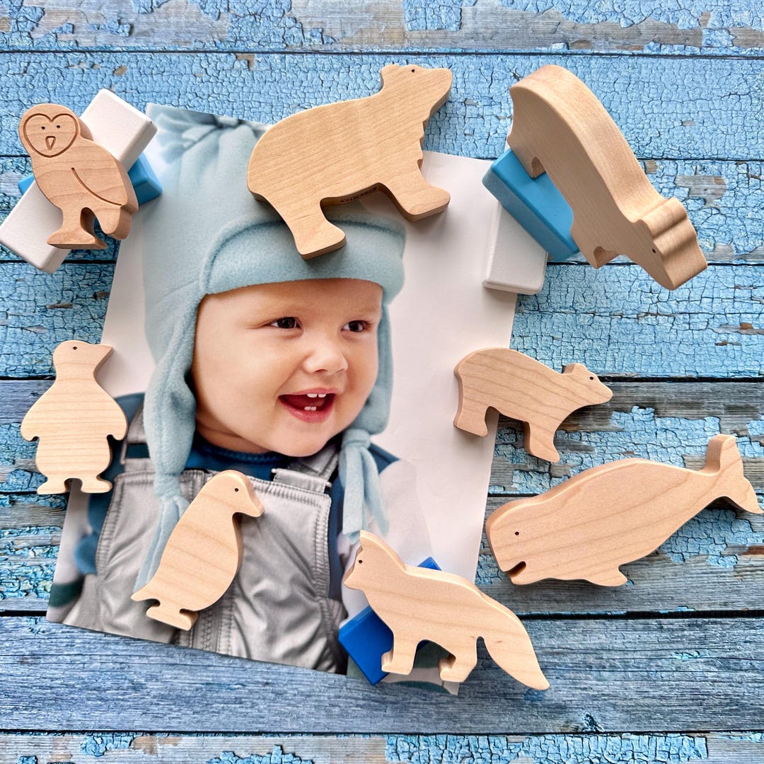 Polar Bear, Arctic Zone, Wooden Toy Play Set, Toddler Gift, Winter ...