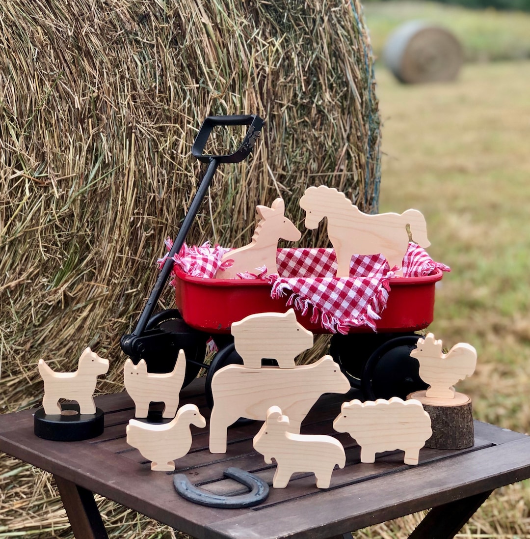 Maple Wood Farm Animal Toys: Montessori Stacking Blocks, 10 Piece Set ...