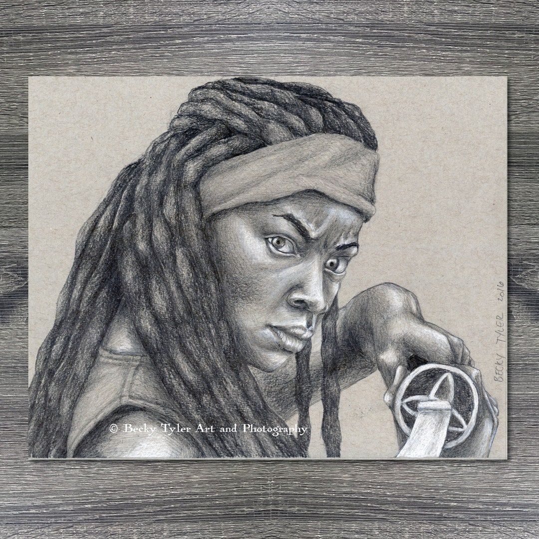 Michonne, the Walking Dead, Fan Art Print, Pencil Drawing, Walking Dead ...