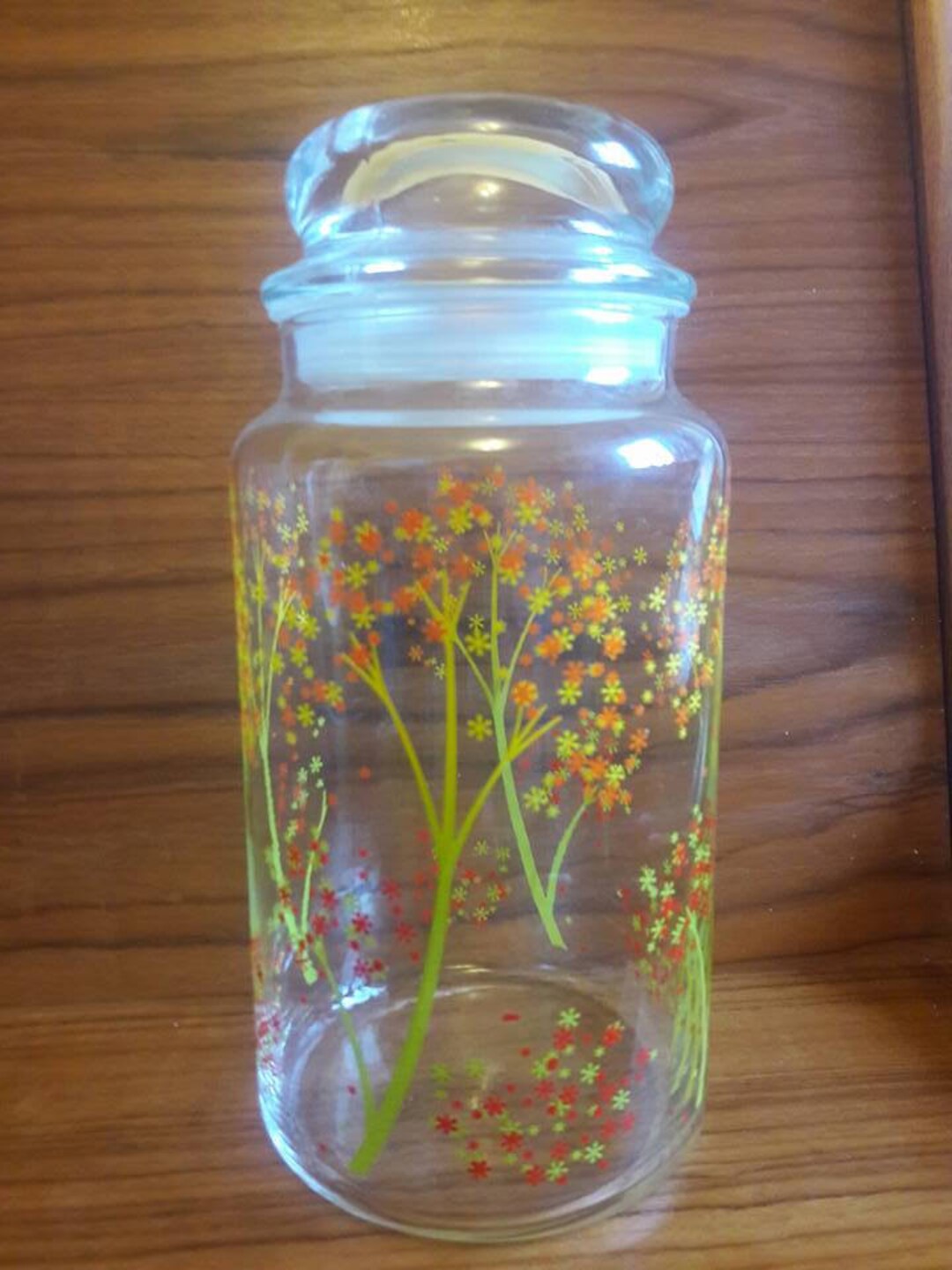 One Pyrex Clear Canister/glass Jar With Orange, Yellow, Green Pyrex ...