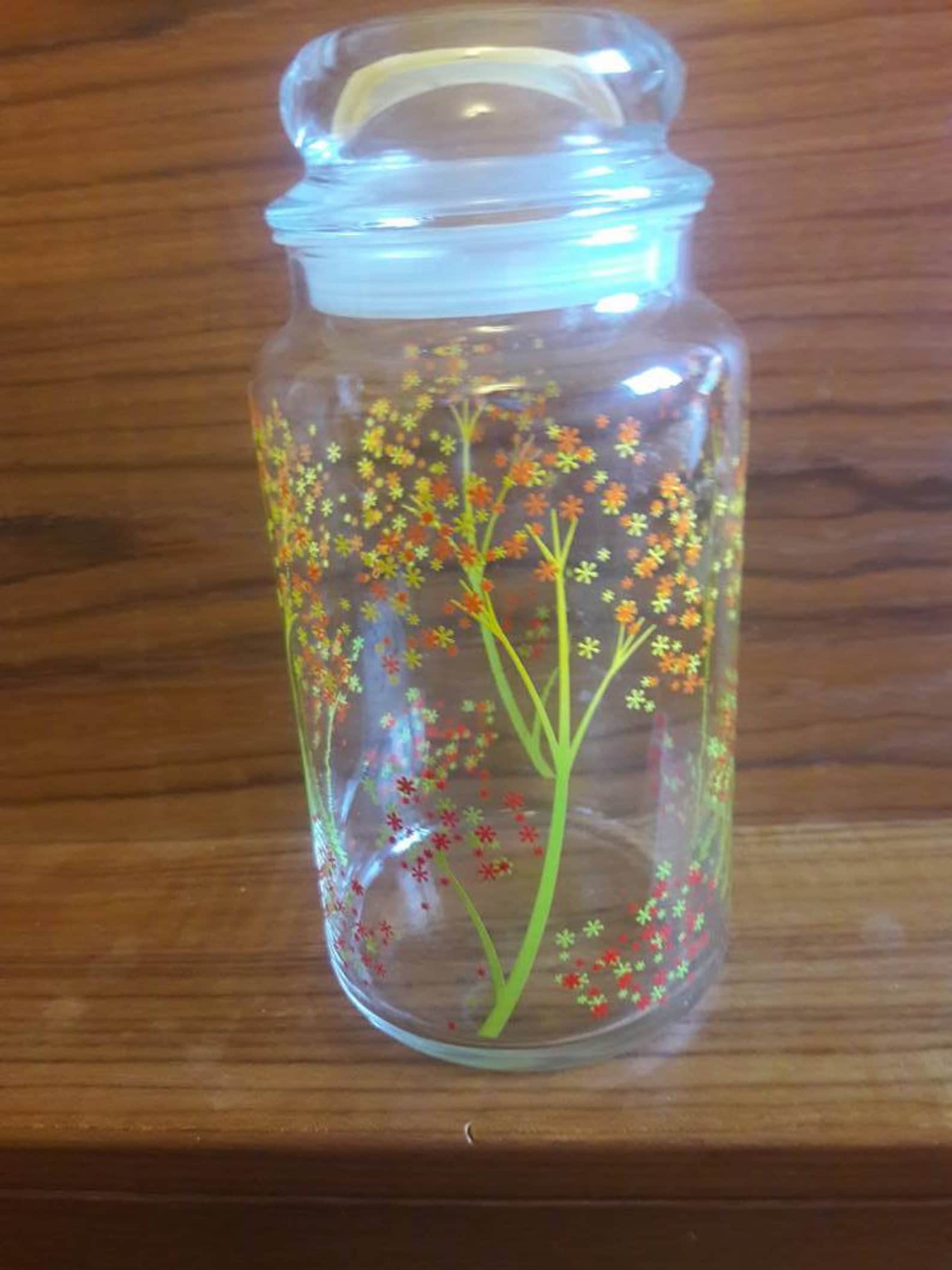 One Pyrex Clear Canister/glass Jar With Orange, Yellow, Green Pyrex ...