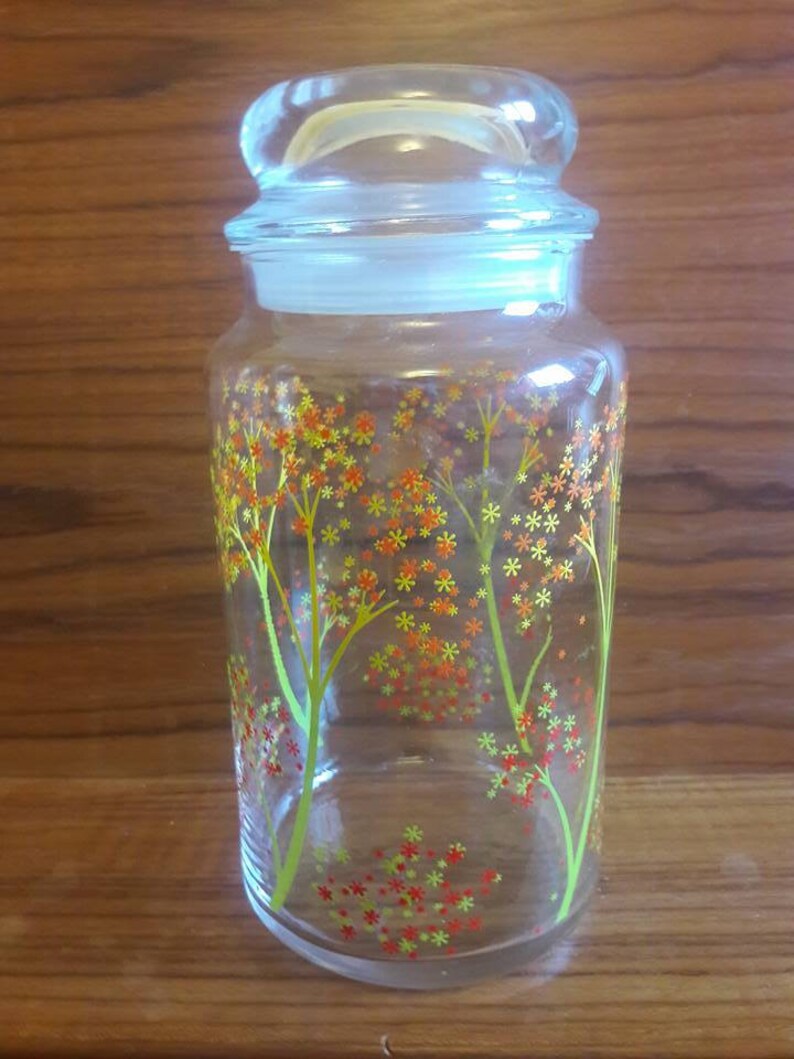 One Pyrex Clear Canister/glass Jar With Orange, Yellow, Green Pyrex ...