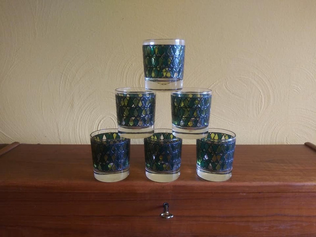 6 Mid Century Modern 1960's/1970's Geometric Rocks Glasses - Raised ...