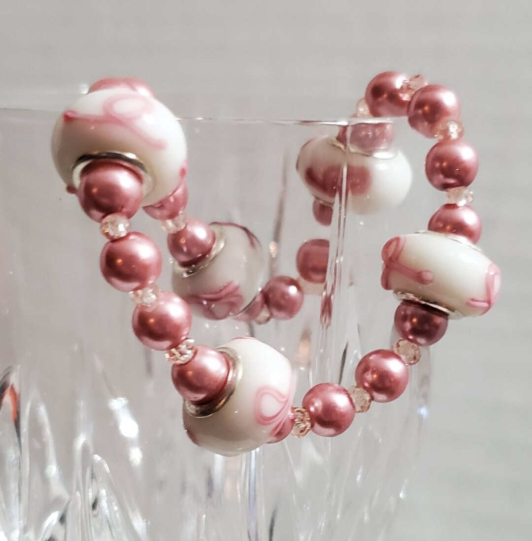 Pink Pearl Breast Cancer Awareness Bracelet With Swarovski Crystals - Etsy