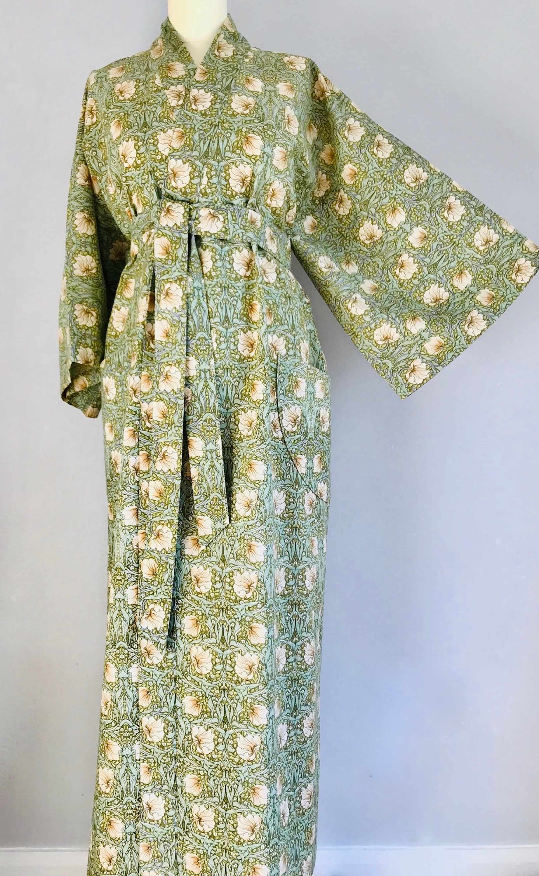 William Morris Kimono Style Cotton Robe Pimpernel Green Made to Order ...