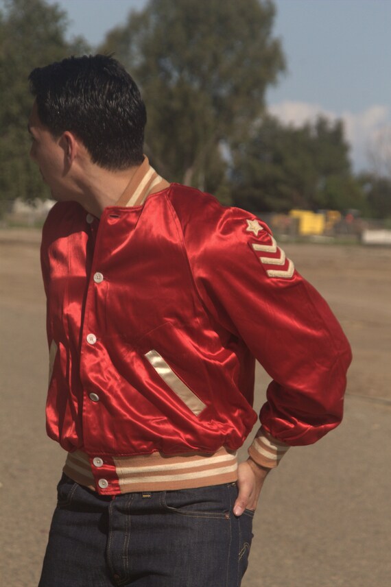 Red, Satin 1930s Sports Jacket "INDIANS" with arm pat… - Gem
