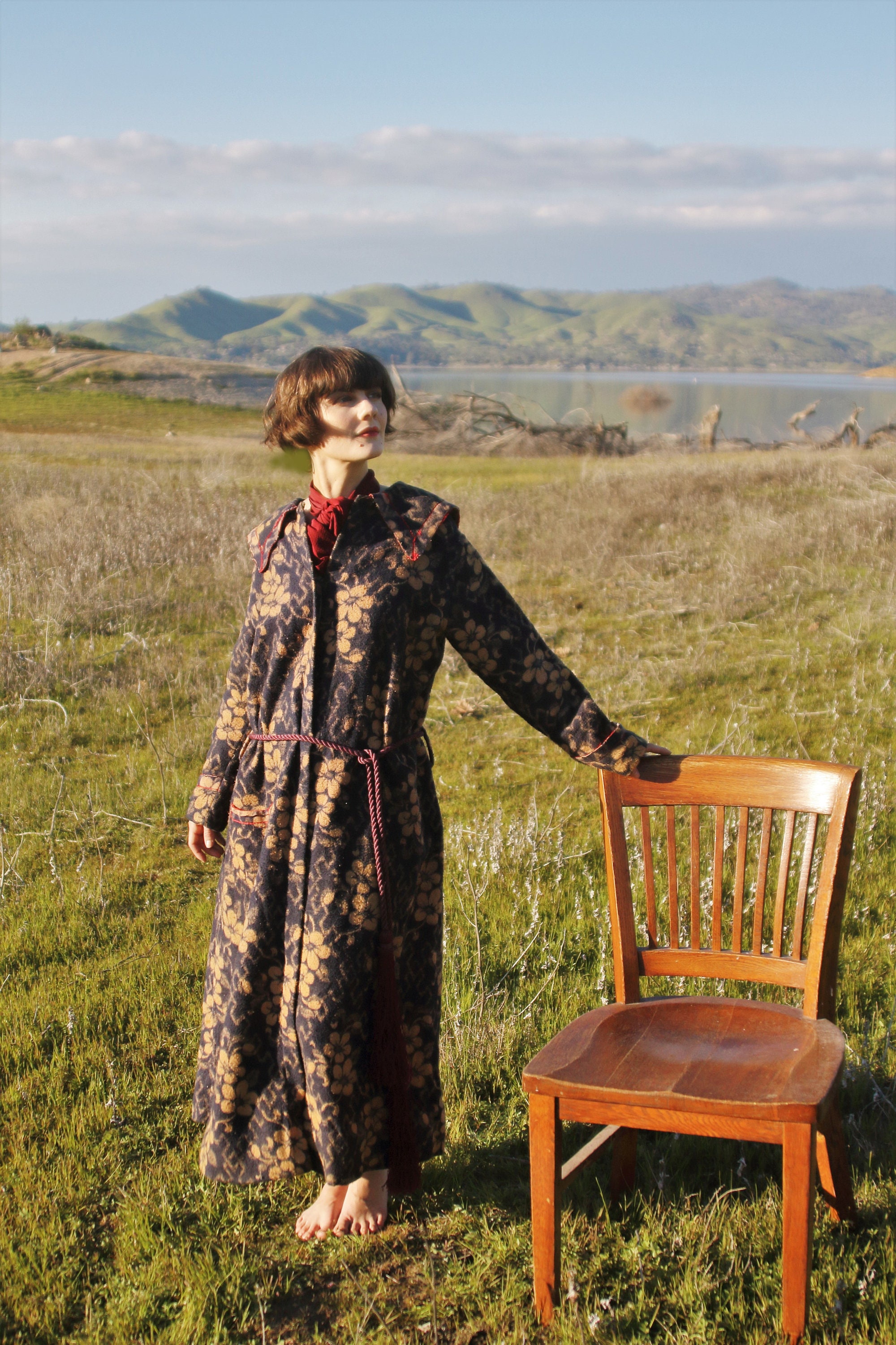 Early 1920s beacon style robe, women's train coat, full length, cord ...