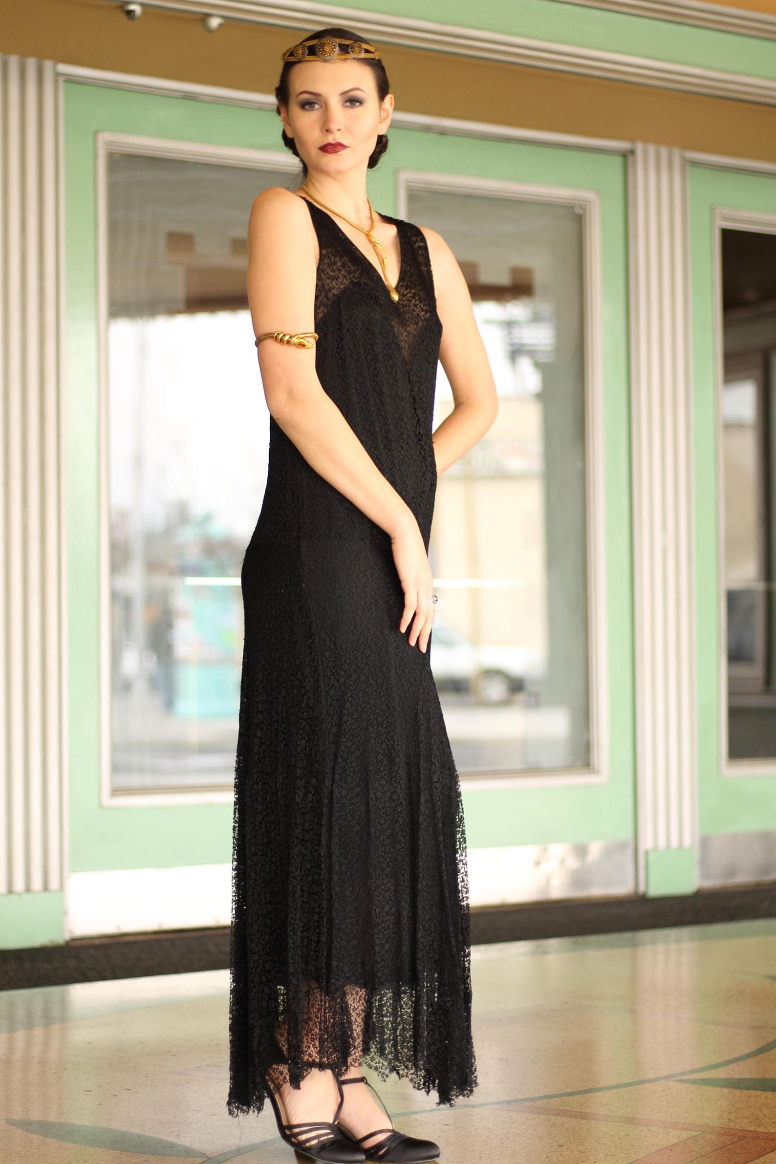 1920s Two Piece Black Lace Gown & Vest With Built-in Slip Sm - Med - Etsy