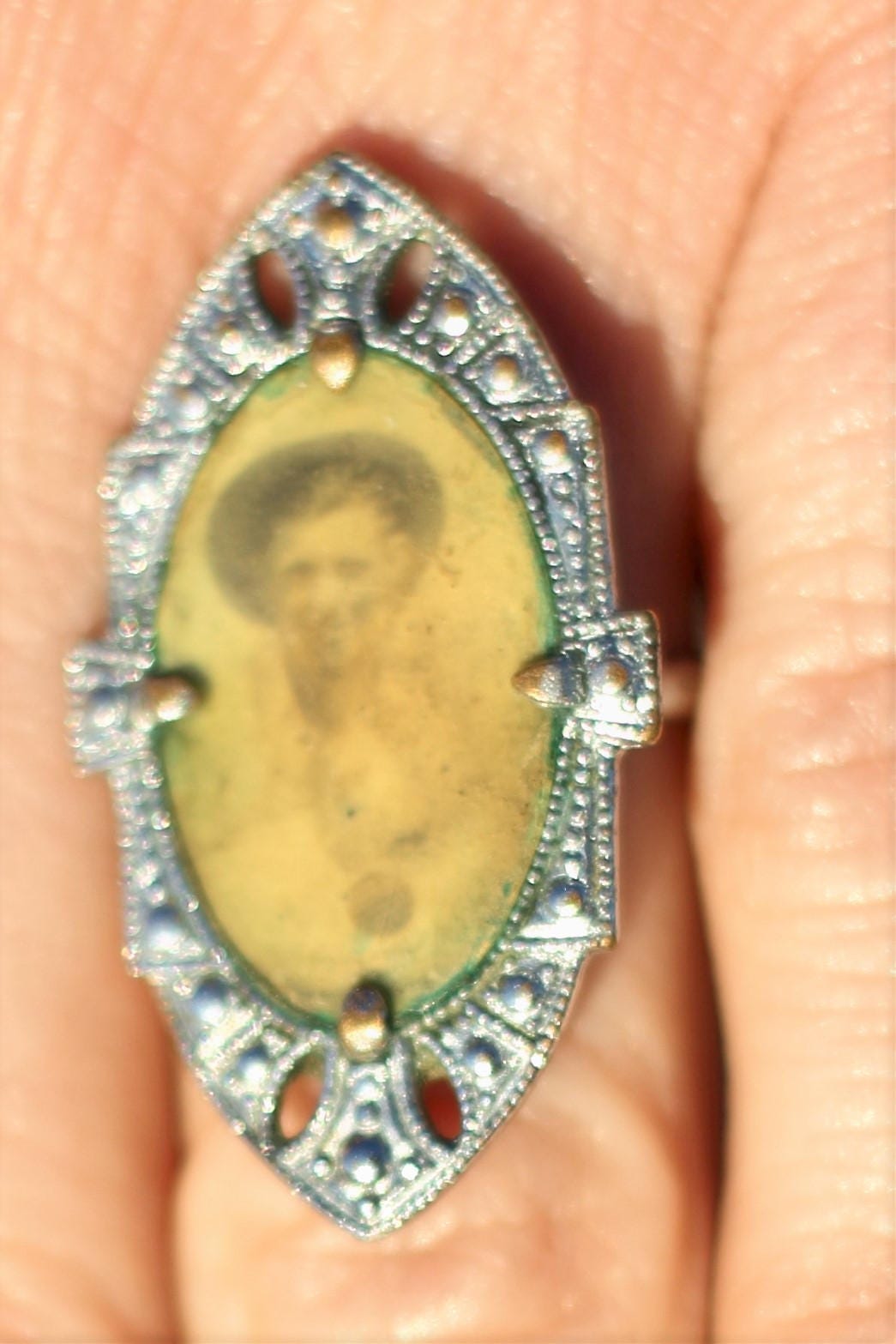1920's marcasite sweetheart ring, Uncas Manufacturing Co. man in hat ...