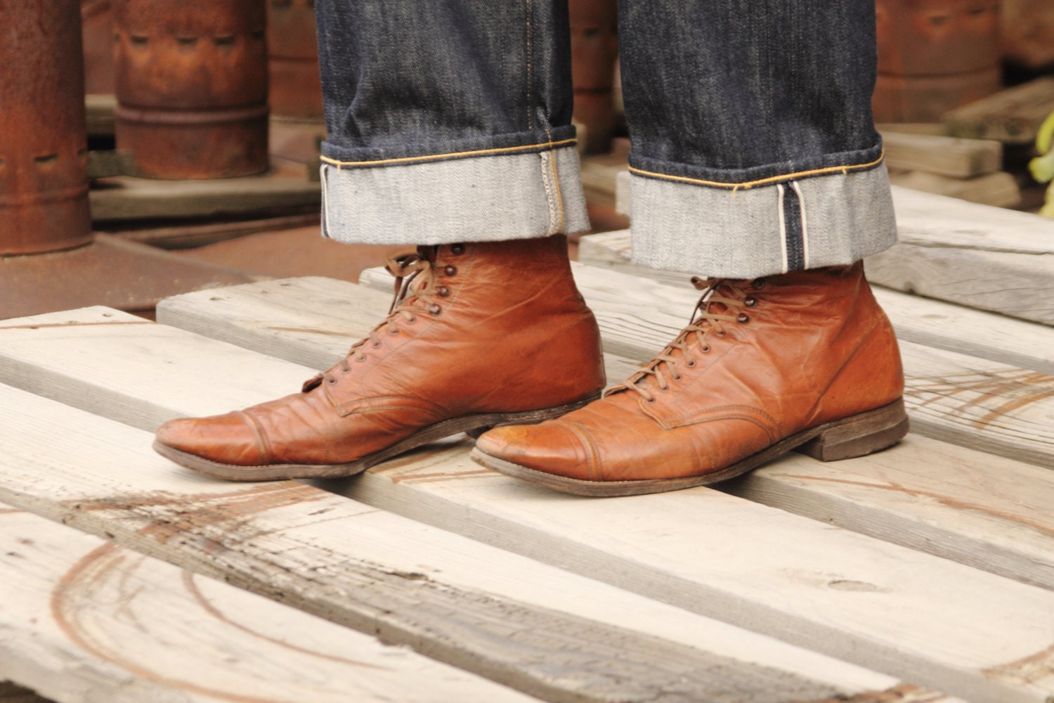 Carmel brown 1920s Lace up cap toe work boots with original laces ...
