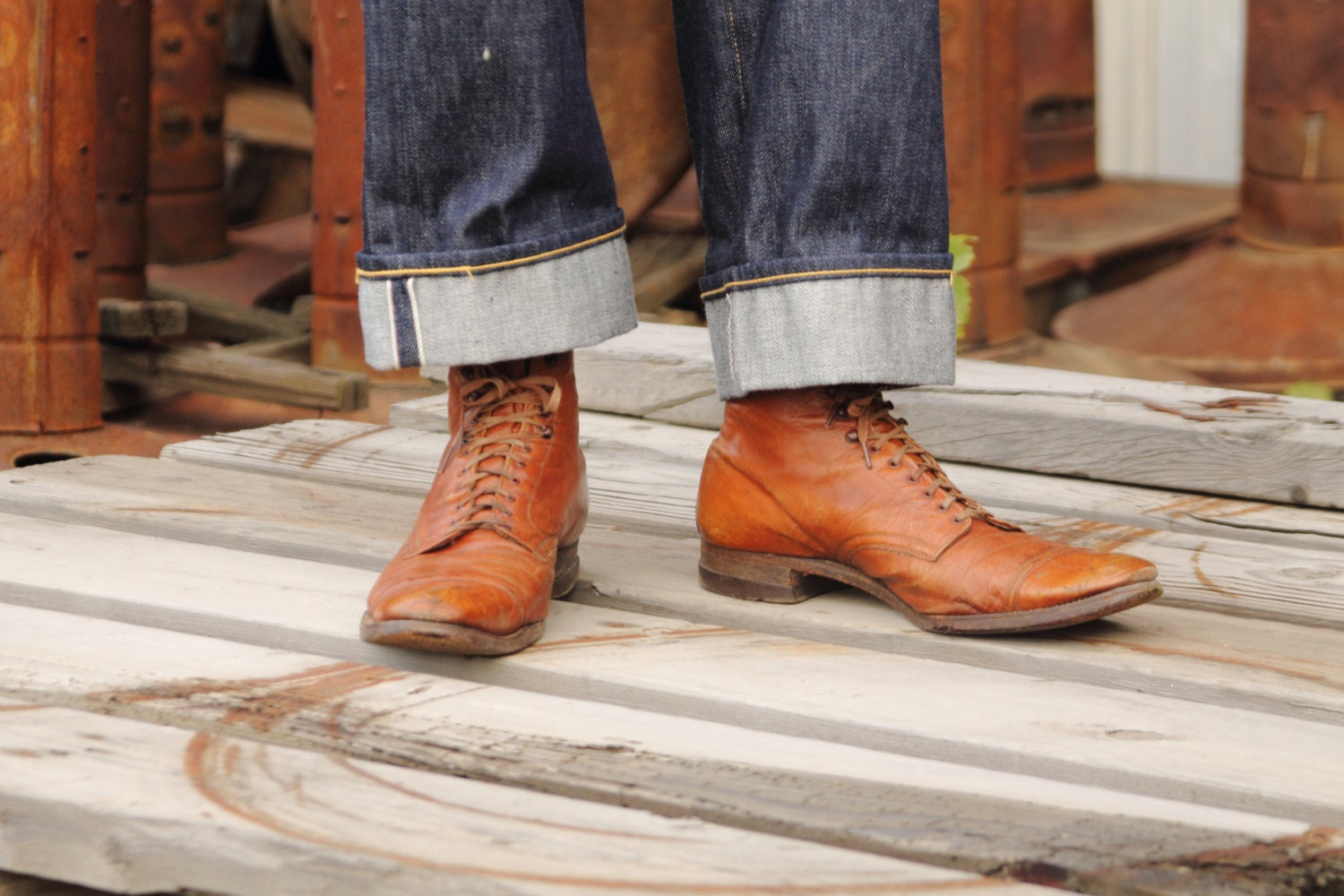 Carmel brown 1920s Lace up cap toe work boots with original laces ...
