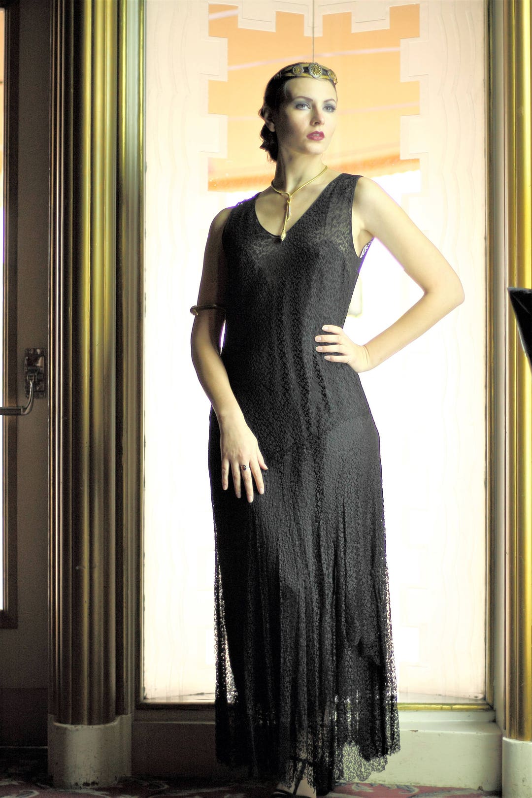 1920s Two Piece Black Lace Gown & Vest With Built-in Slip Sm - Med - Etsy