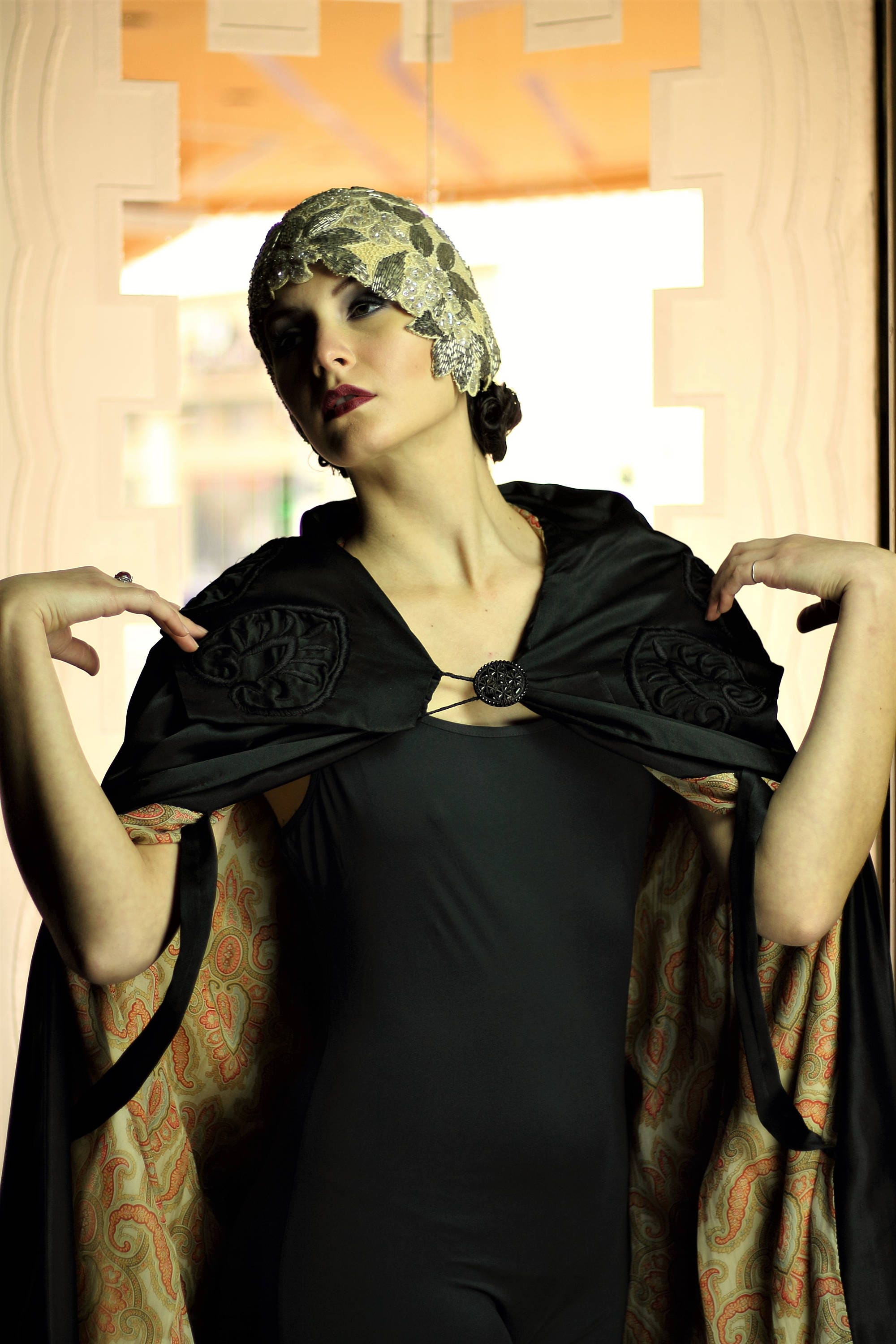 LAYAWAY Gorgeous 1920s silk opera cape with exceptional trapunto detailing