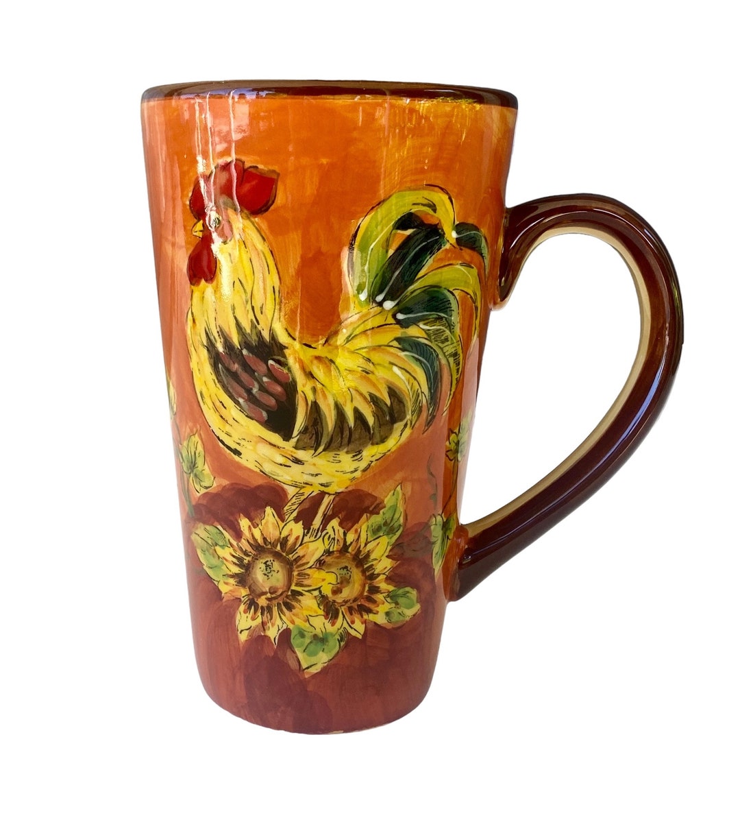 Tall Ceramic Rooster and Sunflower Mug, Farmhouse Inspired 16 Ounce ...