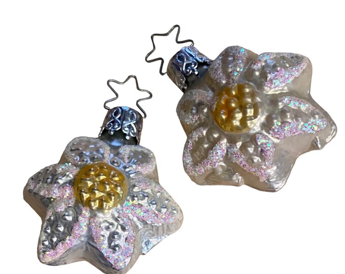 Inge Glas Vintage Christmas Ornaments Pair With Mica, Silver Daisy ...