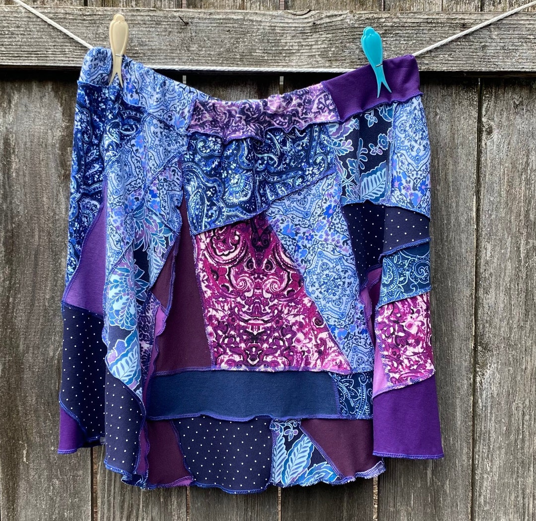 Plus Size Colorful Patchwork Skirt for Women, Artisan Handmade Purple ...