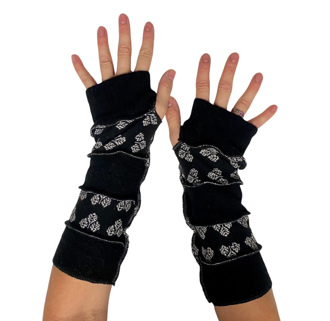 Recycled Sweater Eco Friendly Arm Warmers, Black and White Fingerless ...