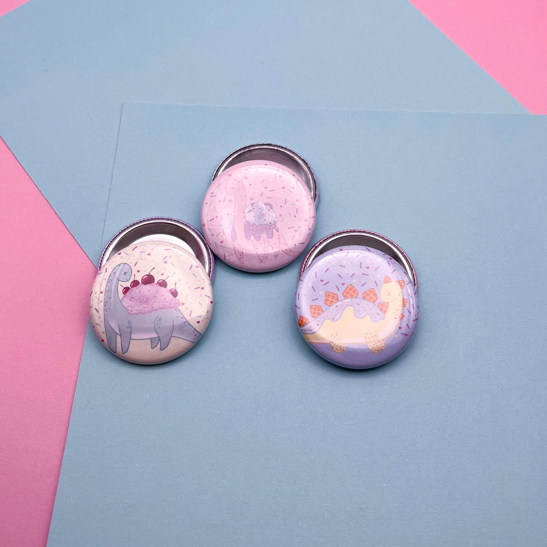 Dessert Ice Cream Dinosaur Pinback Button or Magnet Dino Button Badges ...