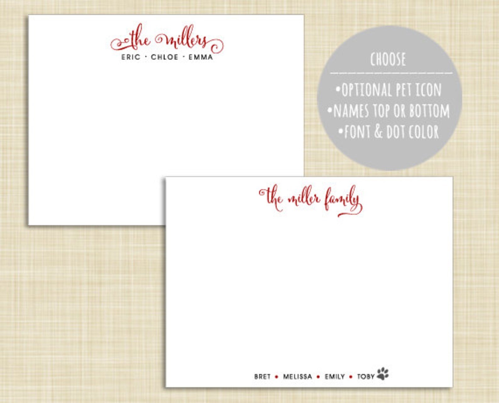 Personalized Flat Note Cards Stationery Set Family Names - Etsy