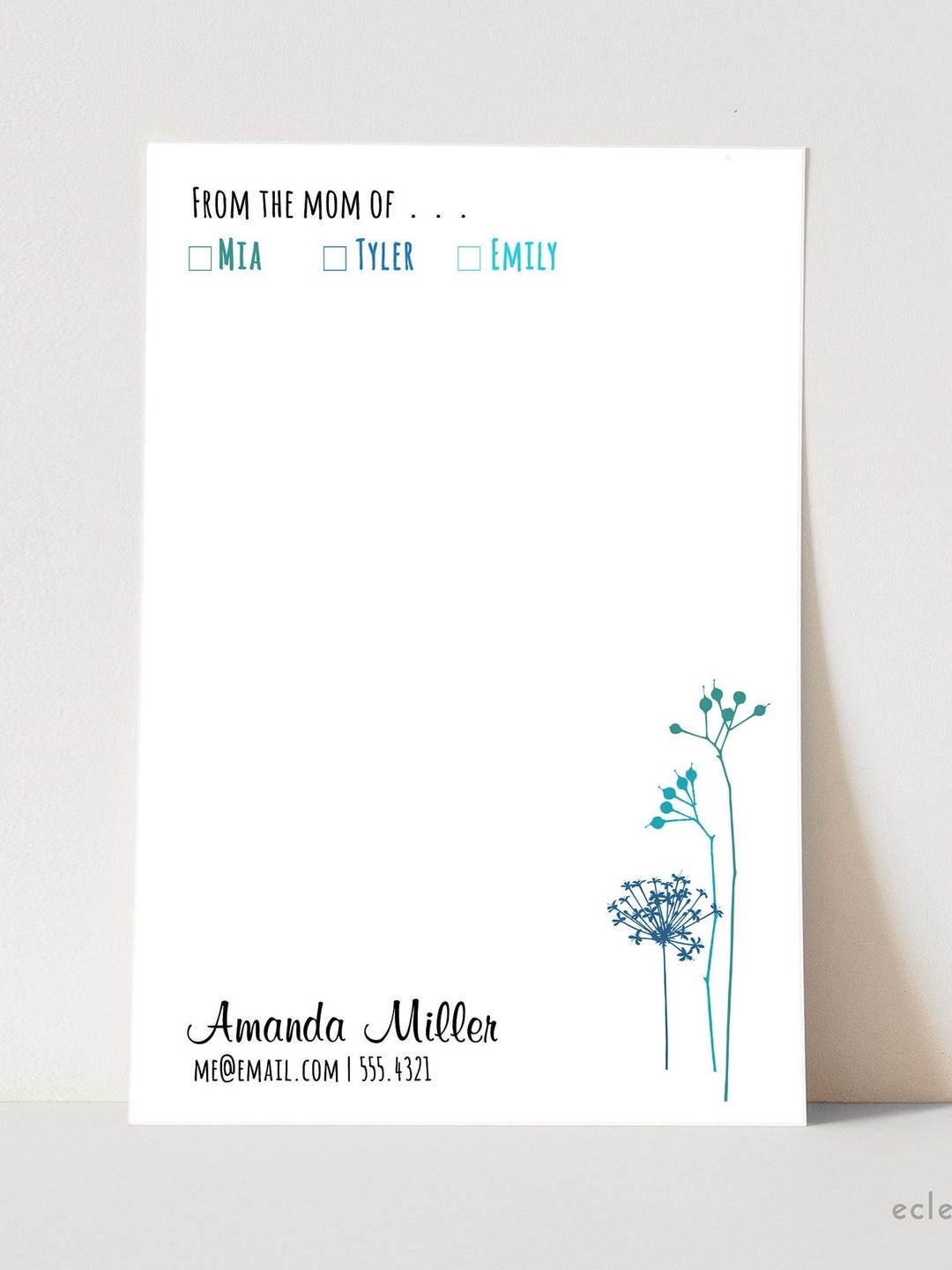 Personalized Notepad - From the Mom of - Note to Teacher - Choose Color ...