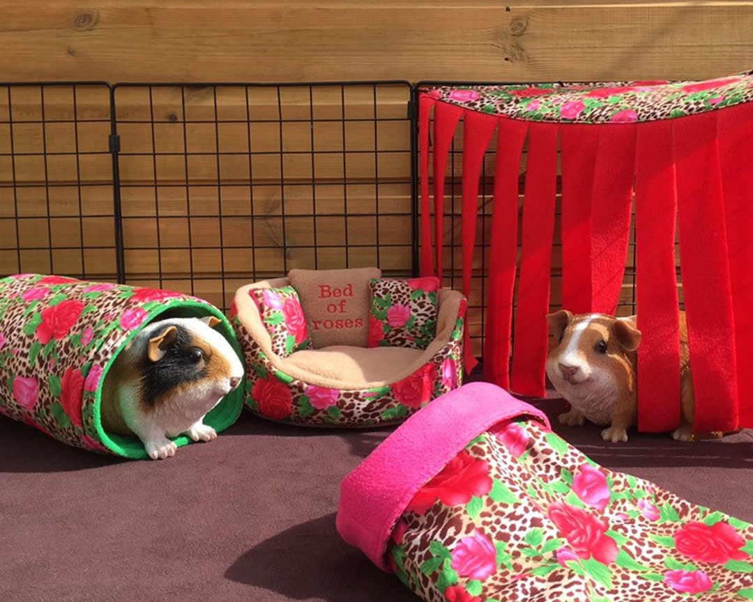 Guinea Pig, Hedgehog Cage Accessories in Leopard Print and Roses Fabric ...