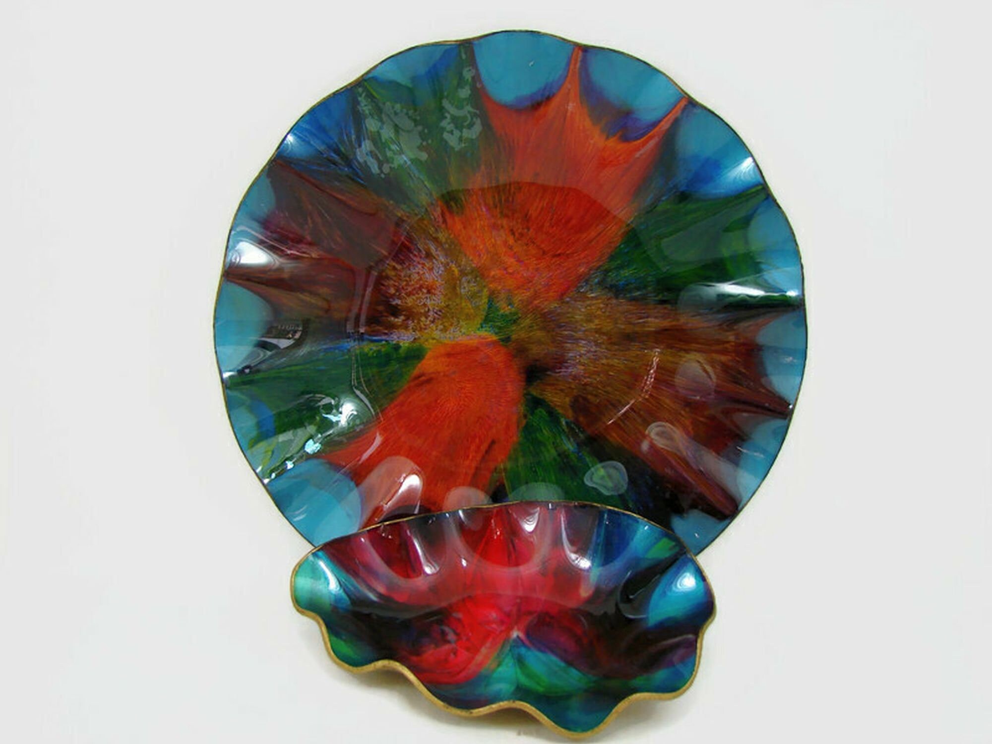 Decorative Trays 13 Large Ruffled Round Bowl & Teardrop Ruffled Bowl ...