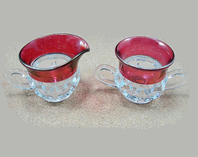 Kings Crown Sugar and Creamer, Ruby Flashed Thumbprint Sugar Bowl and ...