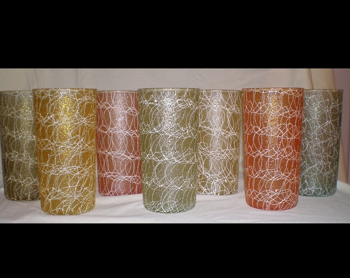 7 Vintage Spaghetti String Glasses Tumblers - Etsy
