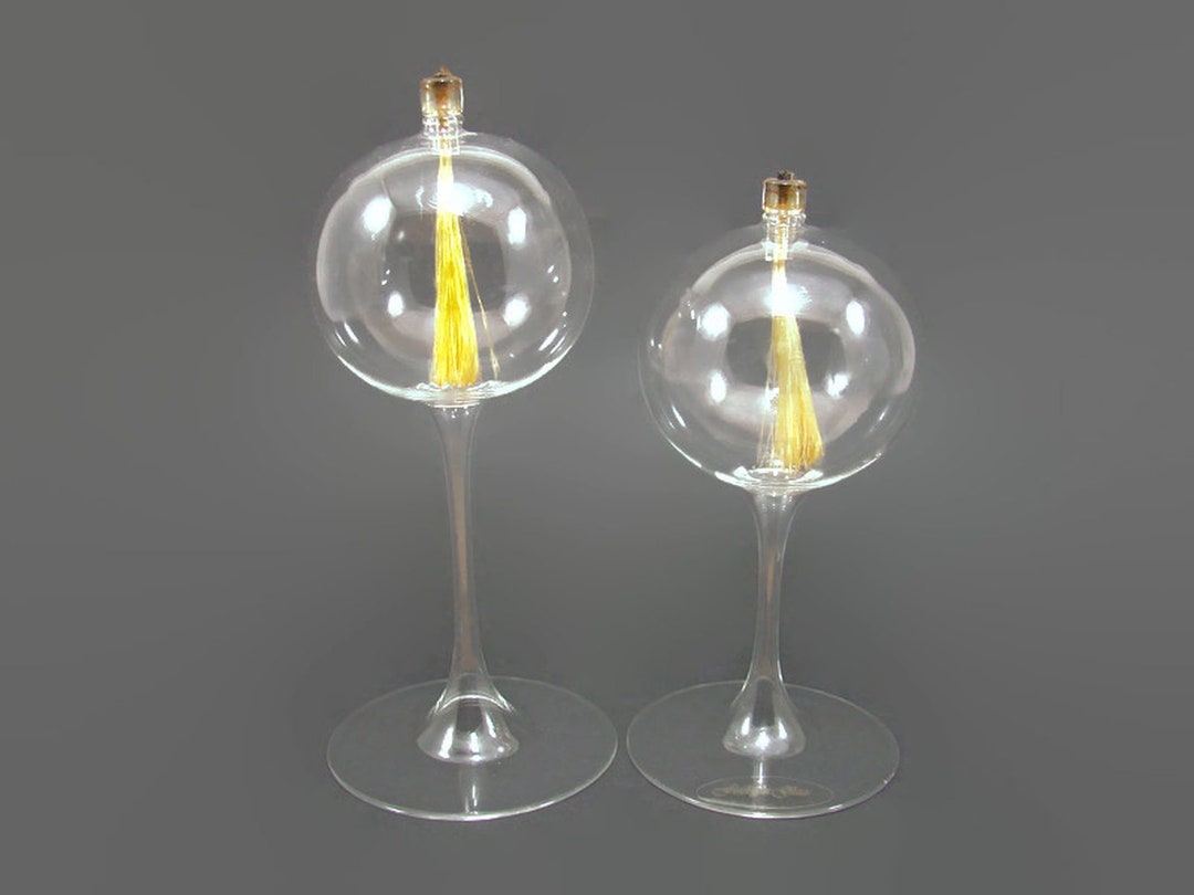 Vintage Firelight Glass Sonata Stem Oil Candle, 1980s Clear Glass Round ...