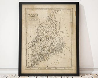 Maine Map Antique | Etsy