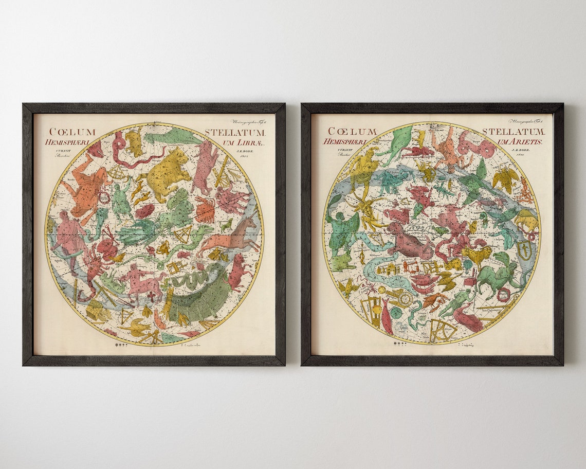 Old Constellation Map Art Print Set Star Chart 1801 Antique | Etsy