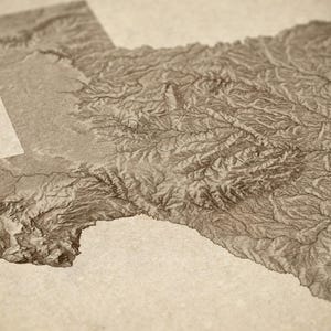 Texas Relief Map Art Print, Sepia, Vintage Style, Unframed - Etsy