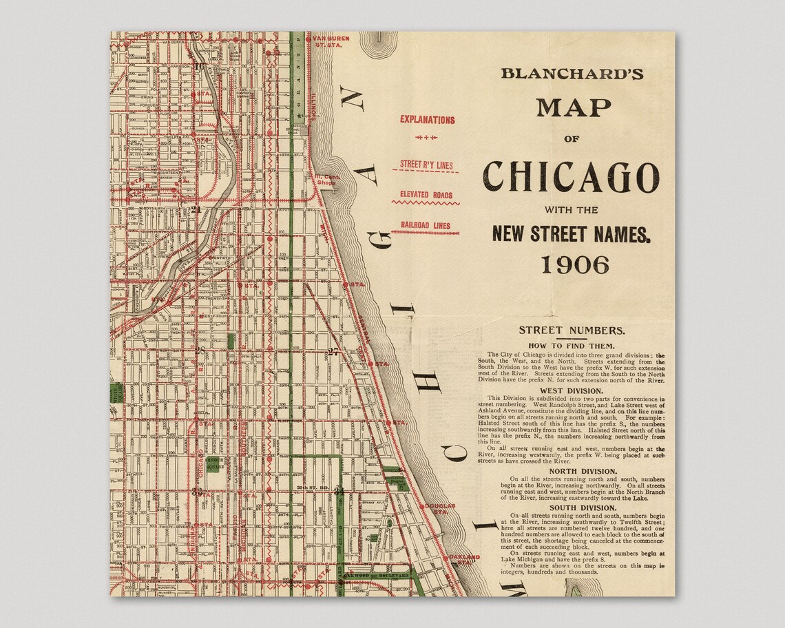Old Chicago Map Art Print Set, 1906, Archival Reproduction, Set of 6 ...